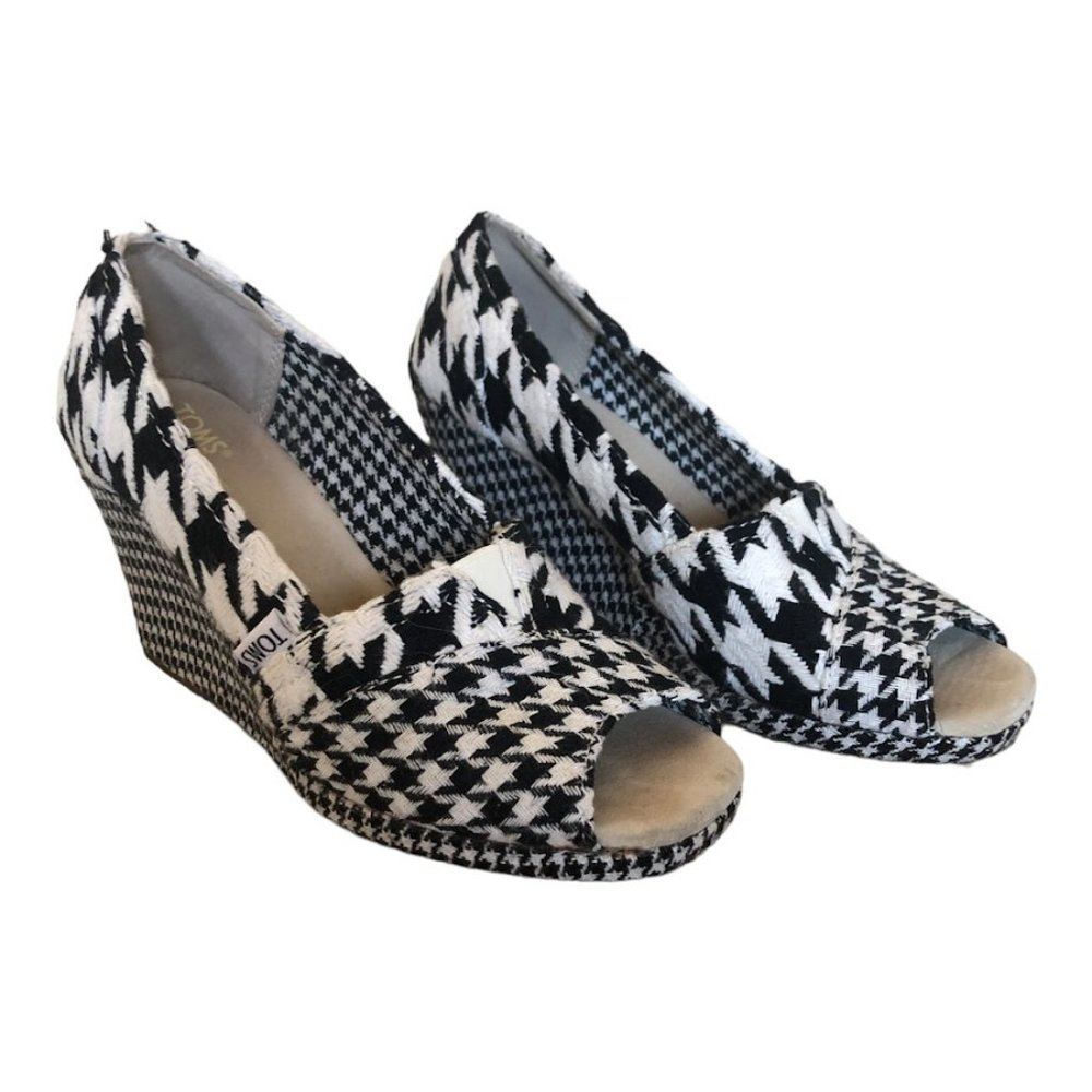 Toms 4" Platform Wedge Black & White Houndstooth Peep… - Gem